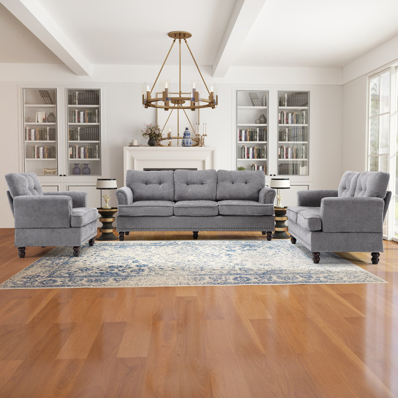 Charlton Home Ekambir 3 Piece Modern Tufted Upholstered Standard Sofa Living Room Set With Nailhead Trim Wayfair